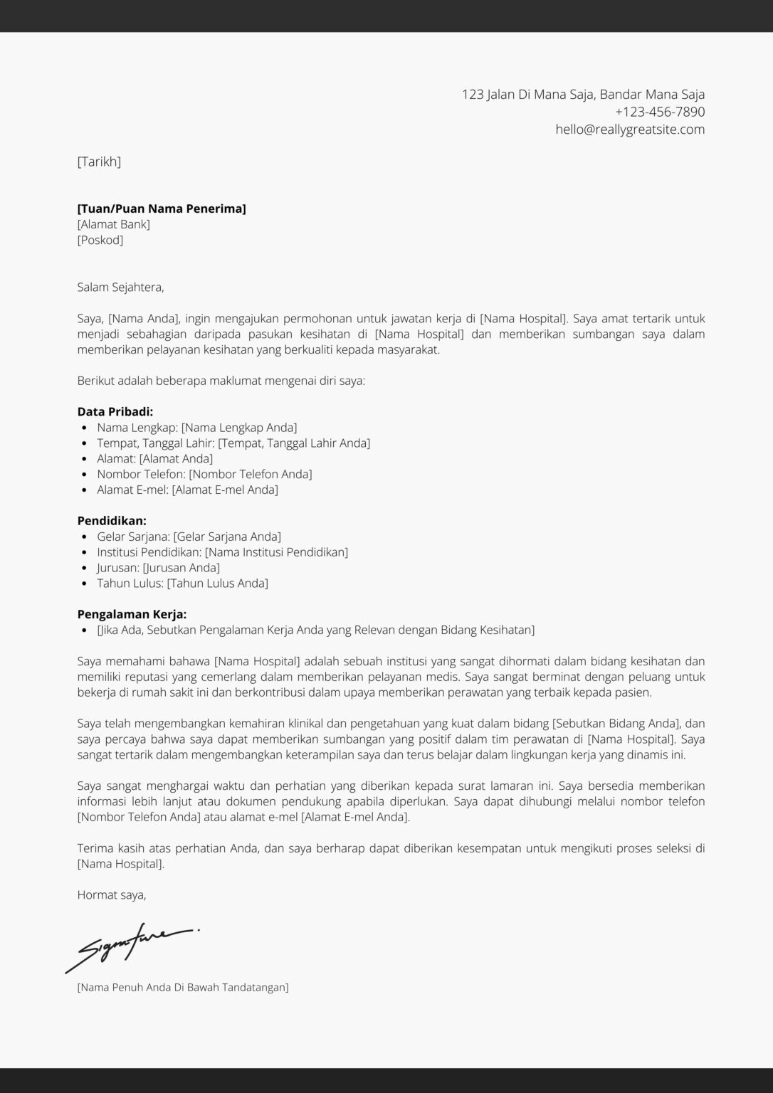 Surat Permohonan Kerja Terbaik | Blissbies